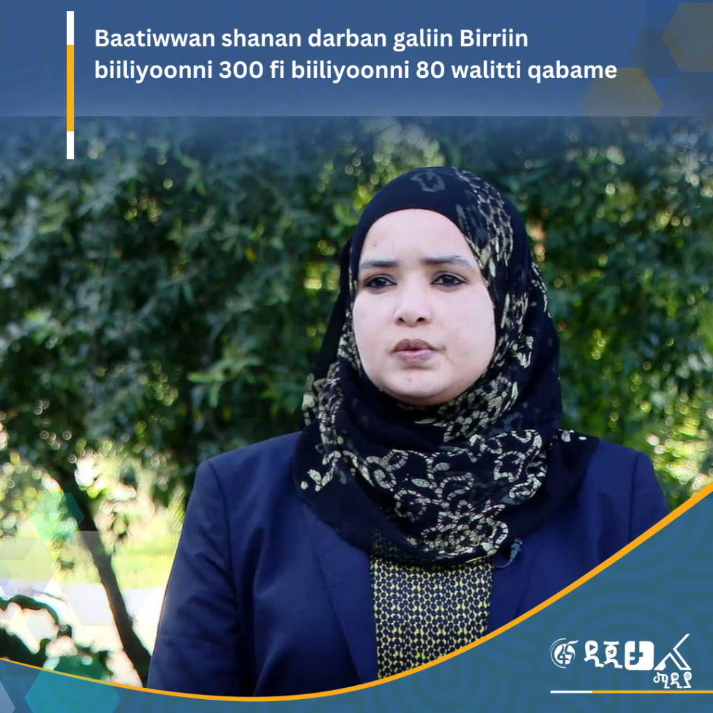 Baatiwwan shanan darban galiin Birriin biiliyoonni 300 fi biiliyoonni 80 walitti qabame ...