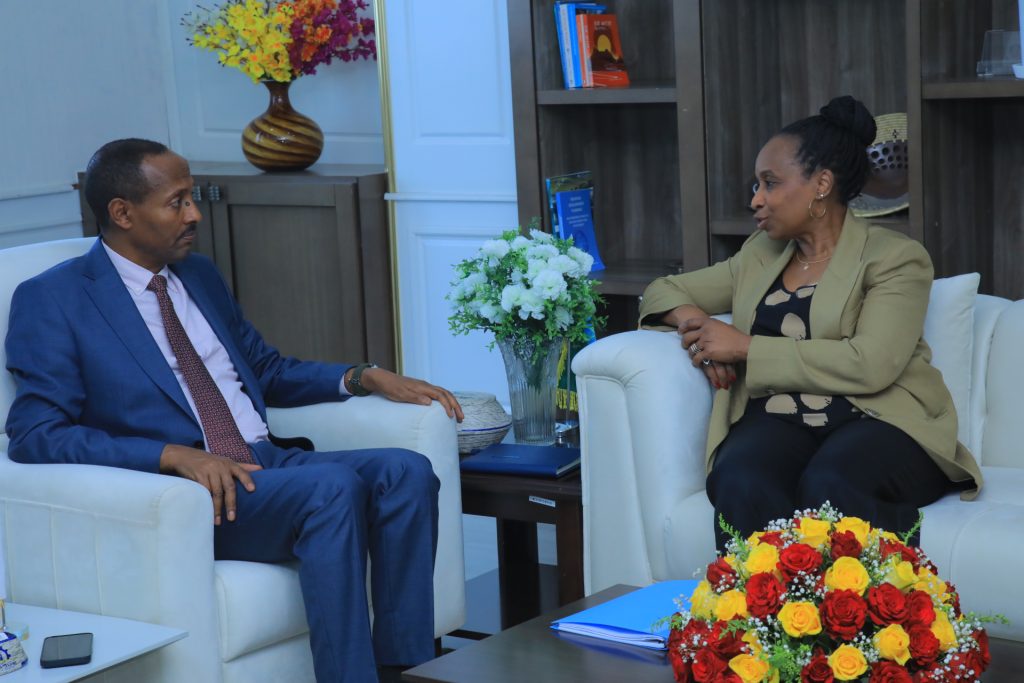 Industry Minister Melaku Alebel confers with UNIDO Deputy DG Fatou ...